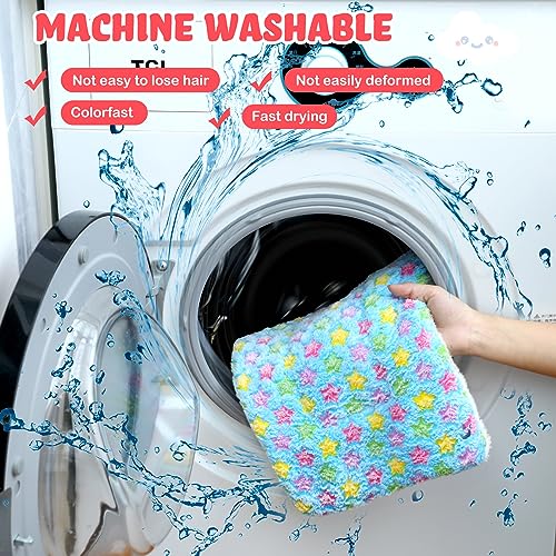 Yulejo 6 Pieces Guinea Pig Bed Plush Hamster Mat Bunny Bed Small Animal Sleeping Bedding Pads with Cleaning Dustpan Brush for Chinchilla Squirrel Hedgehog Small Animals (Cool Color, Star)