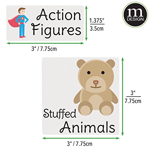 mDesign Plastic Open Front Toy Storage Organizer Bin for Playroom, Nursery, Kids Closets; Holds Action Figures, Crayons, Building Blocks, Puzzles - Ligne Collection - 4 Pack + 24 Labels - Clear