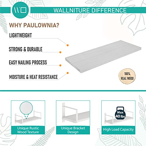 Wallniture Toledo 17" Floating Shelves for Wall, Bookshelf Living Room Decor, Kitchen Organization, Bathroom Shelves, 17" Office Wall Shelf Set of 4 White