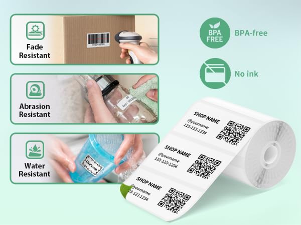 Memoqueen Label Maker Machine with 3 Roll Labels M200 Portable Label Makers, Upgrade 3 Inch Bluetooth Thermal Barcode Label Printer for Small Business/Home Use, for Retail, Logo, Labeling, Name, White
