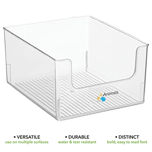 mDesign Plastic Open Front Toy Storage Organizer Bin for Playroom, Nursery, Kids Closets; Holds Action Figures, Crayons, Building Blocks, Puzzles - Ligne Collection - 4 Pack + 24 Labels - Clear
