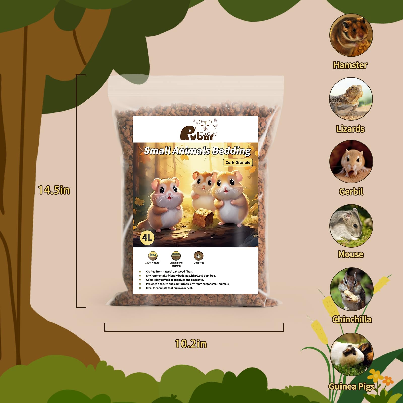 Rubor Hamster Bedding Natural Cork Granule Pet Litter for Hamster Chinchillas Gerbil Mice Degu Small Animals-No-Dust