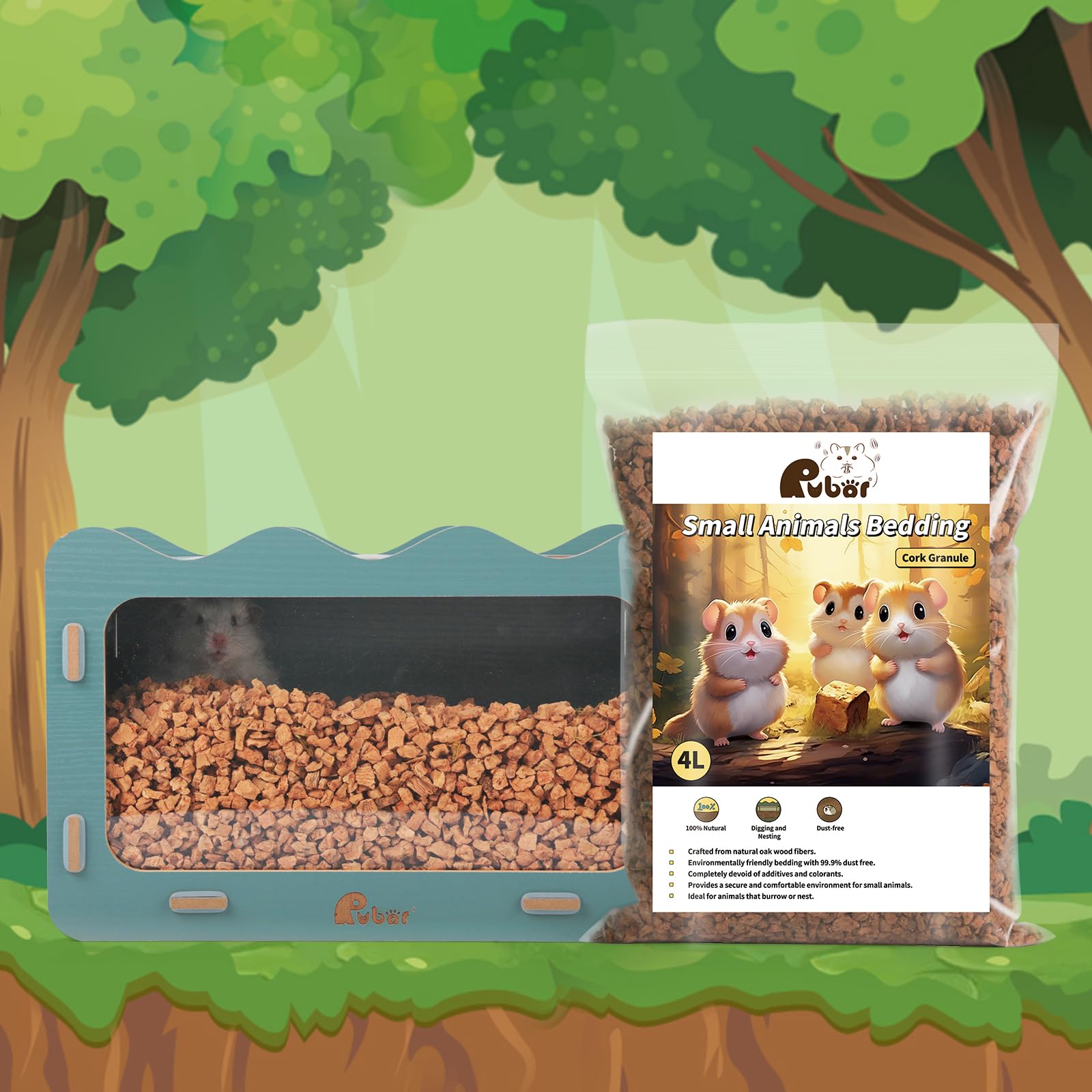Rubor Hamster Bedding Natural Cork Granule Pet Litter for Hamster Chinchillas Gerbil Mice Degu Small Animals-No-Dust