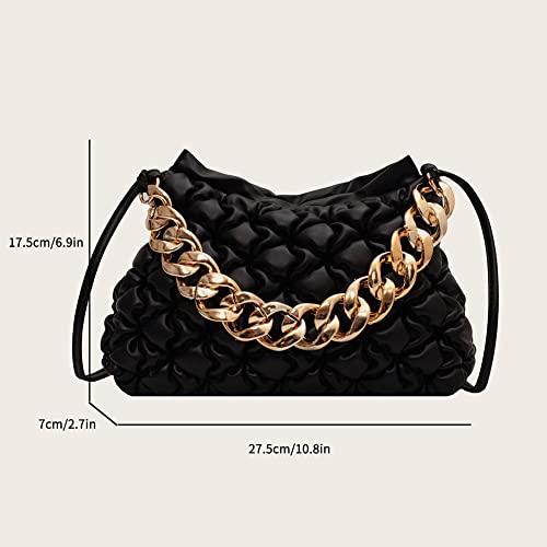 AIZHIYI Fashion Pleated Women Handbags Chain Leather Messenger Clutch Bags (Black)
