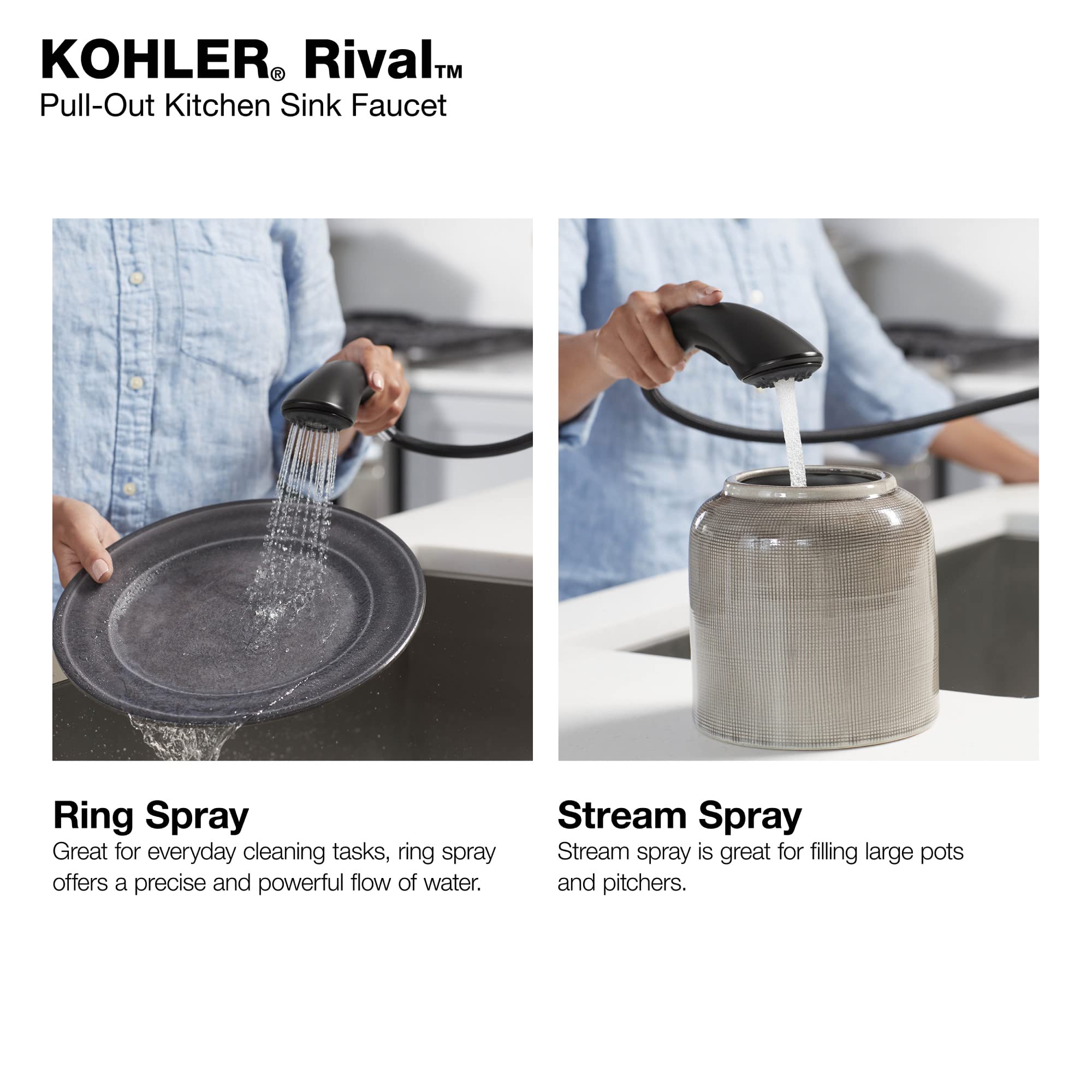Kohler 30468-VS Rival Single Handle Pull-Out Kitchen, Laundry, Utility Sink Faucet, Vibrant Stainless, 1.5 gpm