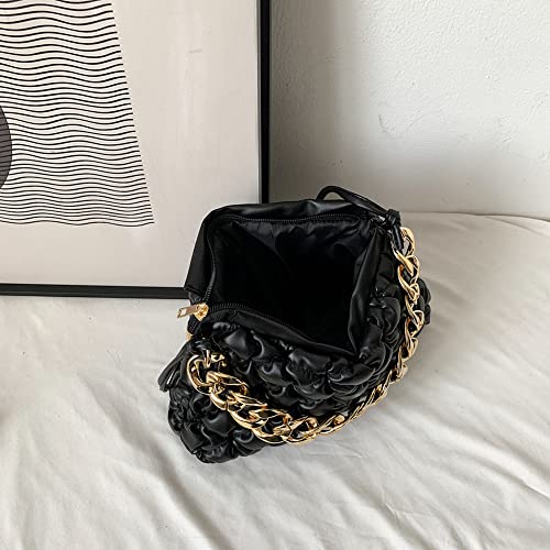 AIZHIYI Fashion Pleated Women Handbags Chain Leather Messenger Clutch Bags (Black)
