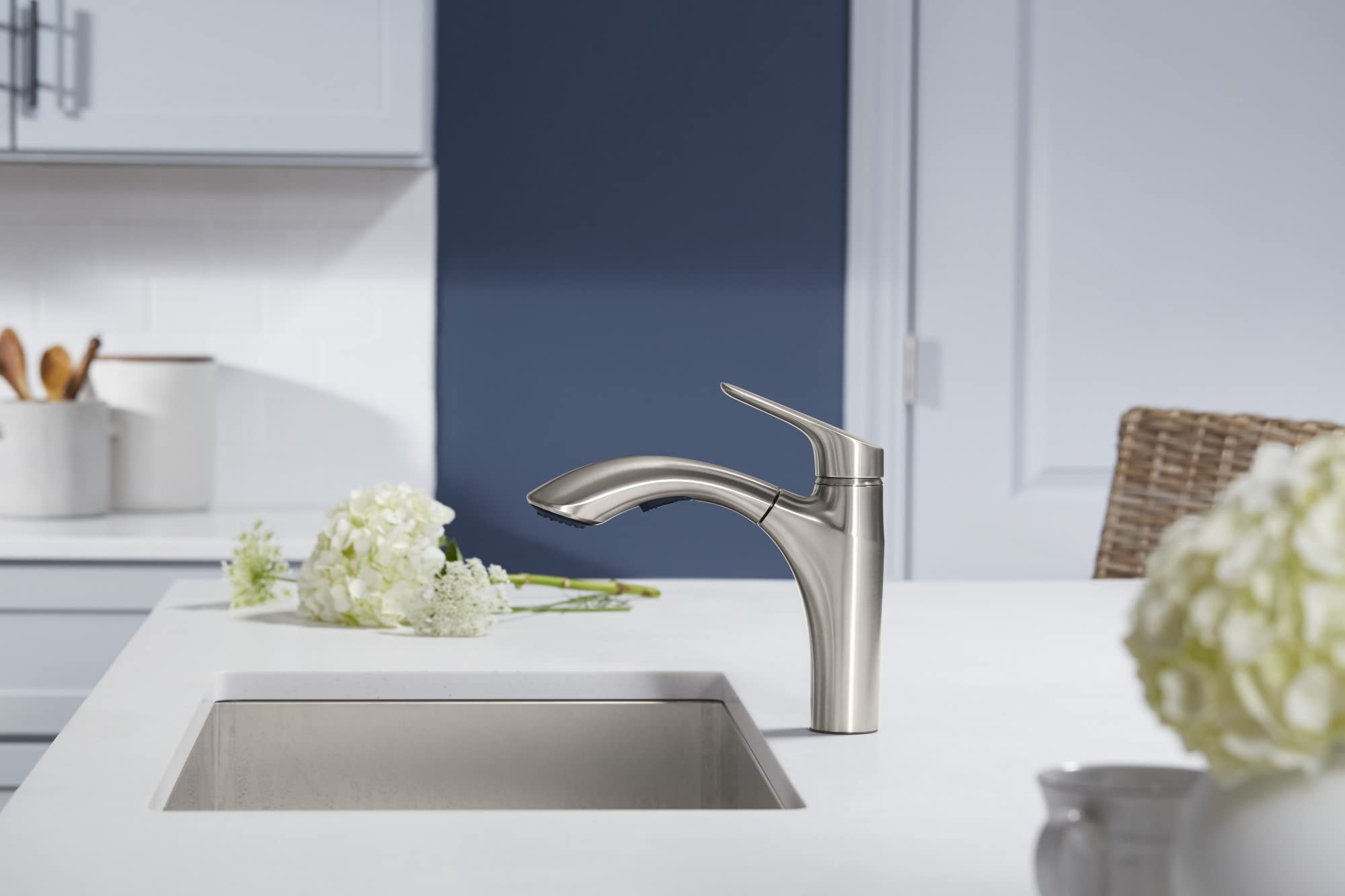 Kohler 30468-VS Rival Single Handle Pull-Out Kitchen, Laundry, Utility Sink Faucet, Vibrant Stainless, 1.5 gpm