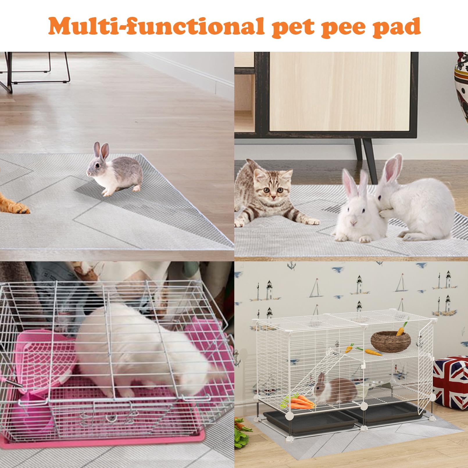 MUYG Guinea Pig Liners for Cage,39"×78" Washable Rabbit Cage Liner Reusable Small Animals Bedding Pads with Anti Slip Super Absorbent Mats for Ferrets Chinchillas Hamster Bunnies