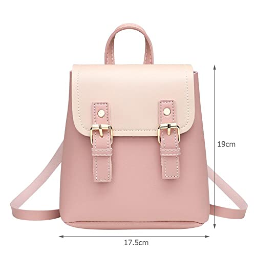 ASUYOERU Mini PU Leather Women Shoulder Bags Hit Color Backpack Girls School Bags, Pink, large 41*30*12cm
