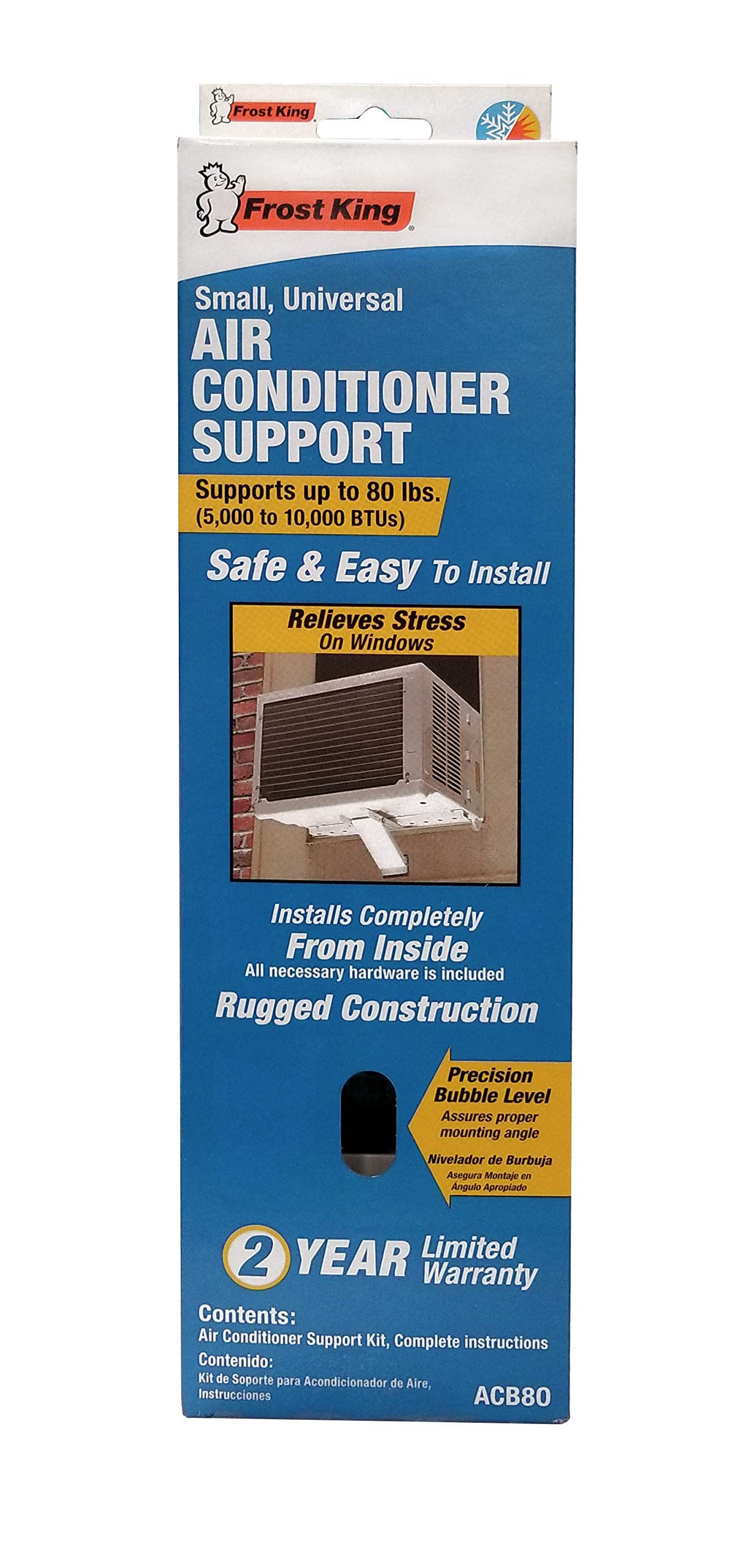 Frost King ACB80H Small, Universal Air Conditioner Support Brackets, Safely Supports Window AC Units Up To 80 Lbs (5,000 To 10,000 BTUs), Steel, Rugged Construction