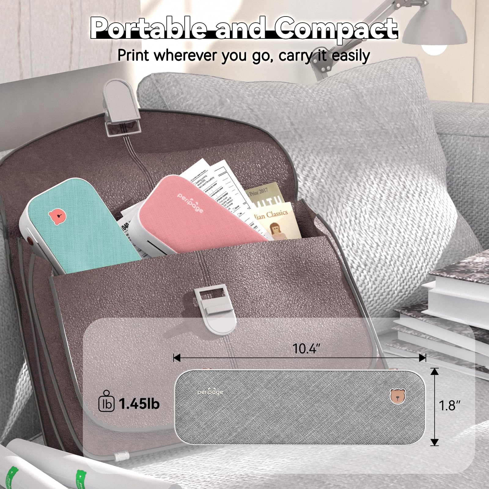 PeriPage Thermal Inkless Portable Printer, Supports 8.26"x11.69" US Letter, Wireless Bluetooth Mobile Travel Printer, Compatible with Android and iOS, Prints Documents,Tattoo Paper, Photos