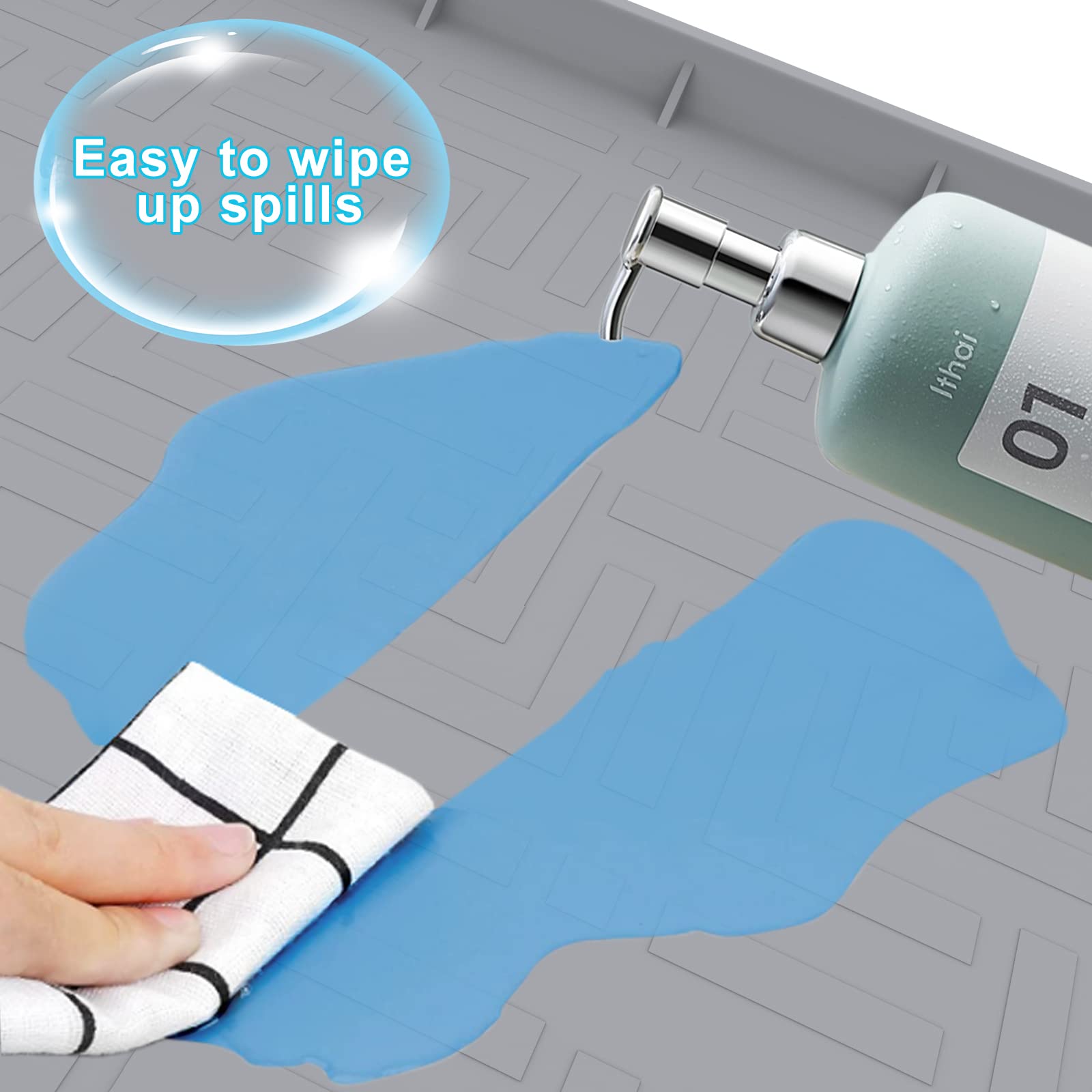 Bigger Under Sink Mat, 34" x 22" Silicone Under Sink Liner for Kitchen Waterproof, Hold up to 3.3 Gallons Liquid, Kitchen Bathroom Cabinet Mat and Protector for Drips Leaks Spills Tray (Grey)