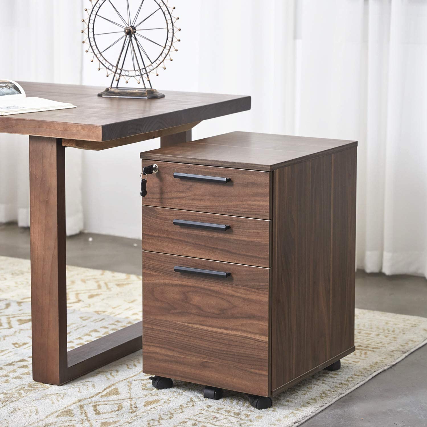 3-Drawer Office Filing Storage Cabinet, Under Desk Vertical Filing Cabinet, Lock Drawers