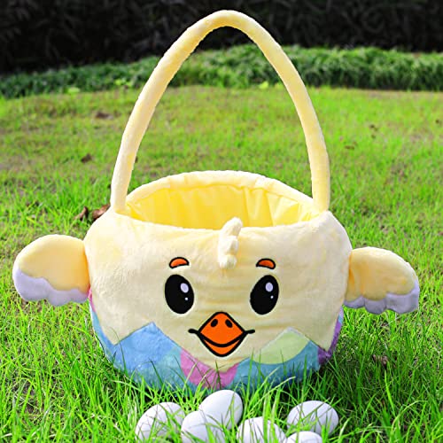JOYIN 2 Pcs Plush Easter Basket, Fluffy 3D Bunny & Chicken Basket Set for Baby Kids Easter Egg Hunting, Party Supplies, Decorations, Candy Gifts Storage