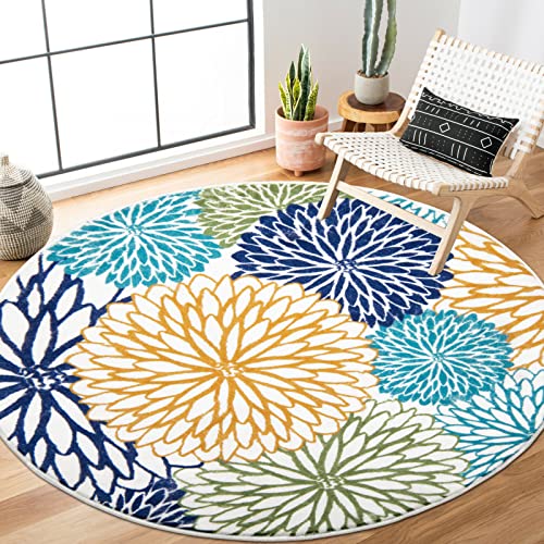 HEBE Boho Round Rug for Bedroom 4' Circle Bathroom Rug Washable Mandala Accent Throw Rugs Non-Slip Soft Floor Mat for Entryway Living Room Sofa Kids Room Nursery