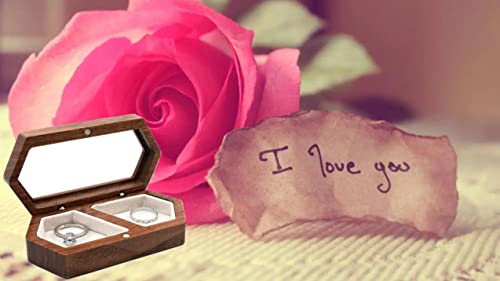 molchagar Ring Box for Wedding Ceremony, Wooden Ring Bearer Box, Velvet Ring Box for Propsal, Jewelry Display Box for 2 Wedding Rings, Valentine Gift Box