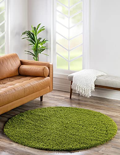 Rugs.com - Über Cozy Solid Shag Collection Rug – 3 Ft Round Grass Green Shag Rug Perfect for Kitchens, Dining Rooms