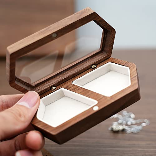 molchagar Ring Box for Wedding Ceremony, Wooden Ring Bearer Box, Velvet Ring Box for Propsal, Jewelry Display Box for 2 Wedding Rings, Valentine Gift Box