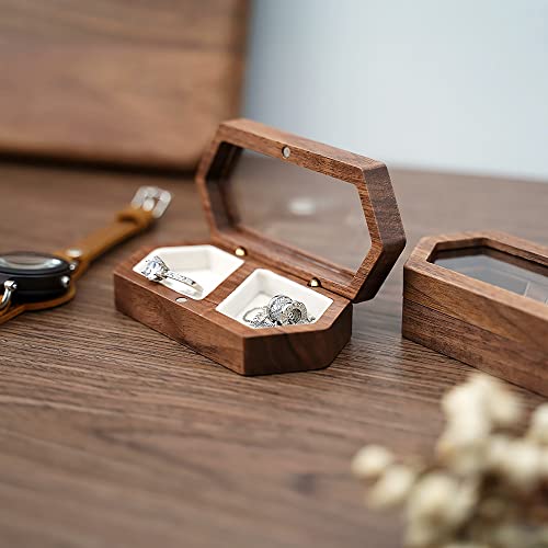 molchagar Ring Box for Wedding Ceremony, Wooden Ring Bearer Box, Velvet Ring Box for Propsal, Jewelry Display Box for 2 Wedding Rings, Valentine Gift Box