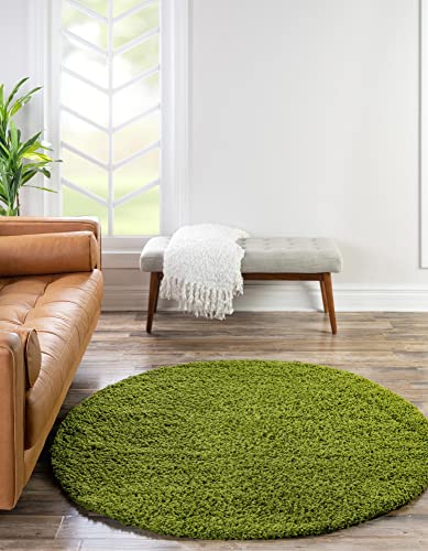 Rugs.com - Über Cozy Solid Shag Collection Rug – 3 Ft Round Grass Green Shag Rug Perfect for Kitchens, Dining Rooms