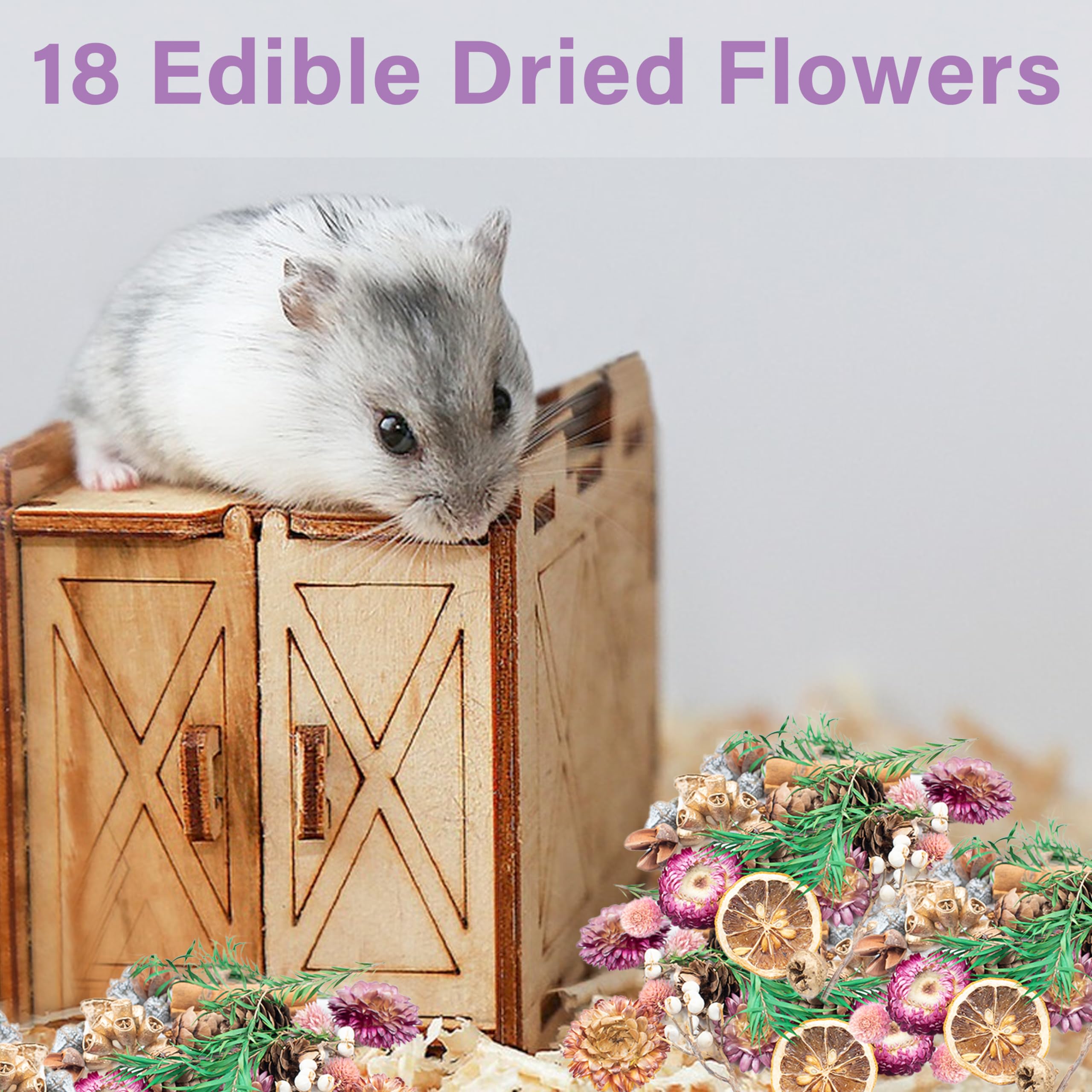 5.5 Oz Natural Flower & Herb Hamster Bedding, Small Animal Soft Flower and Dried Fruit for Hamster Cages and Habitat Decor, Flower Bedding Odor Control for Hamster Chinchilla and Other Small Pet