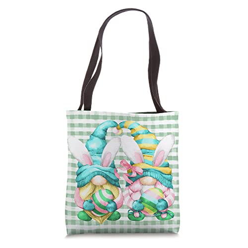 Cute Easter Gnome For Egg Hunting On Spring Buffalo Plaid Tote Bag
