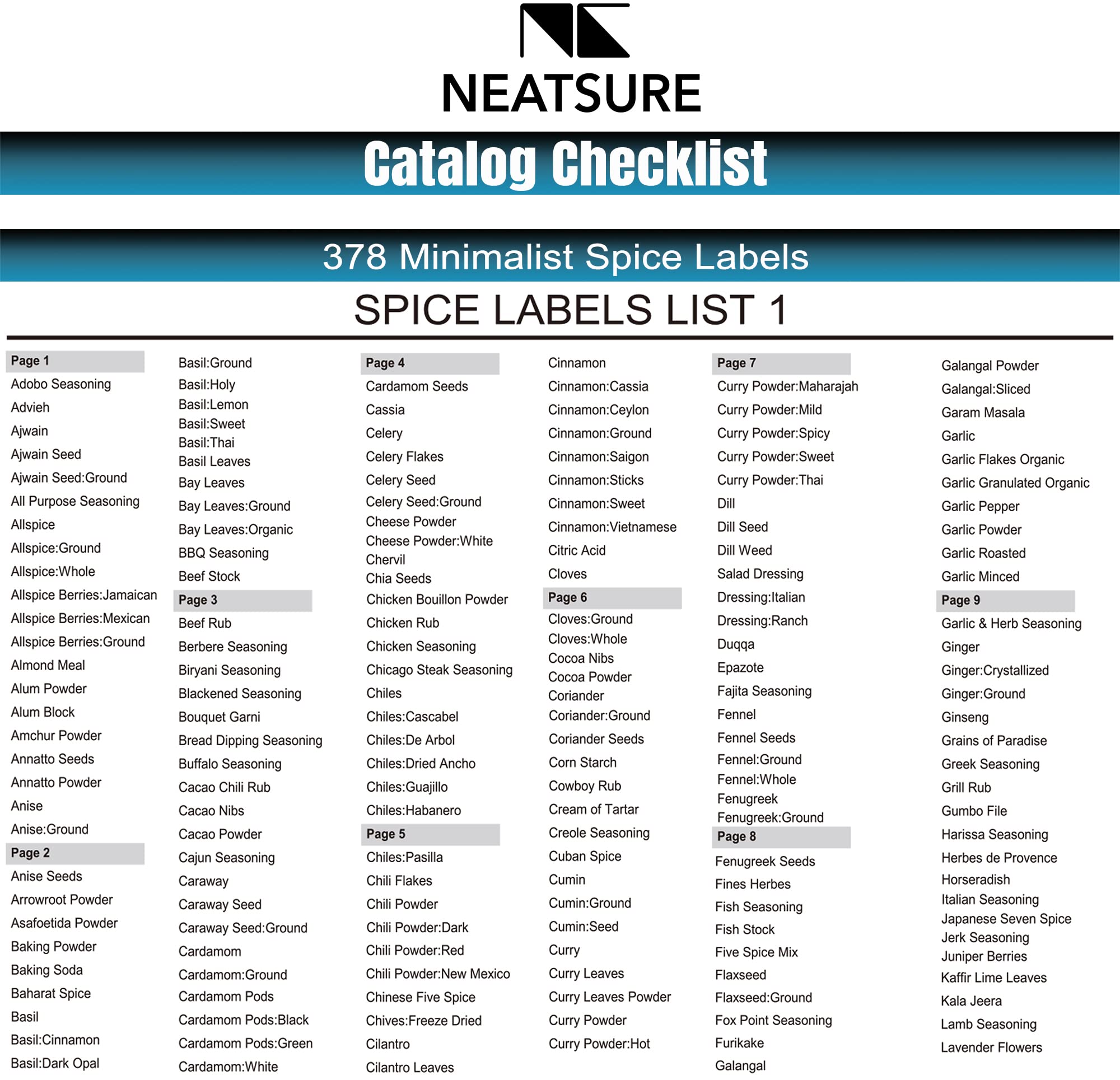 Neatsure 400 Minimalist Spice Labels, Preprinted Stickers Booklet, Black Text on White Waterproof Matte Backing, Herb Seasoning Spice Jars Rack Organization System