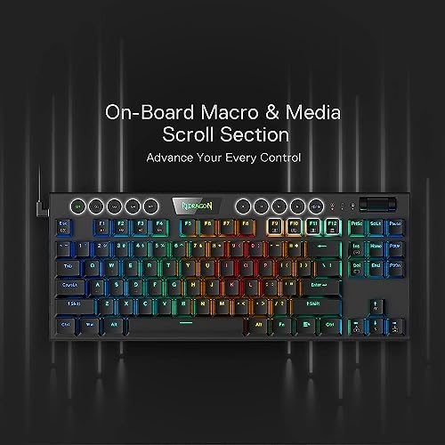 Redragon K622 Horus TKL RGB Mechanical Keyboard, Ultra-Thin Designed Wired Gaming Keyboard w/Low Profile Keycaps, Dedicated Media Control & Clicky Blue Switch, Pro Software Supported