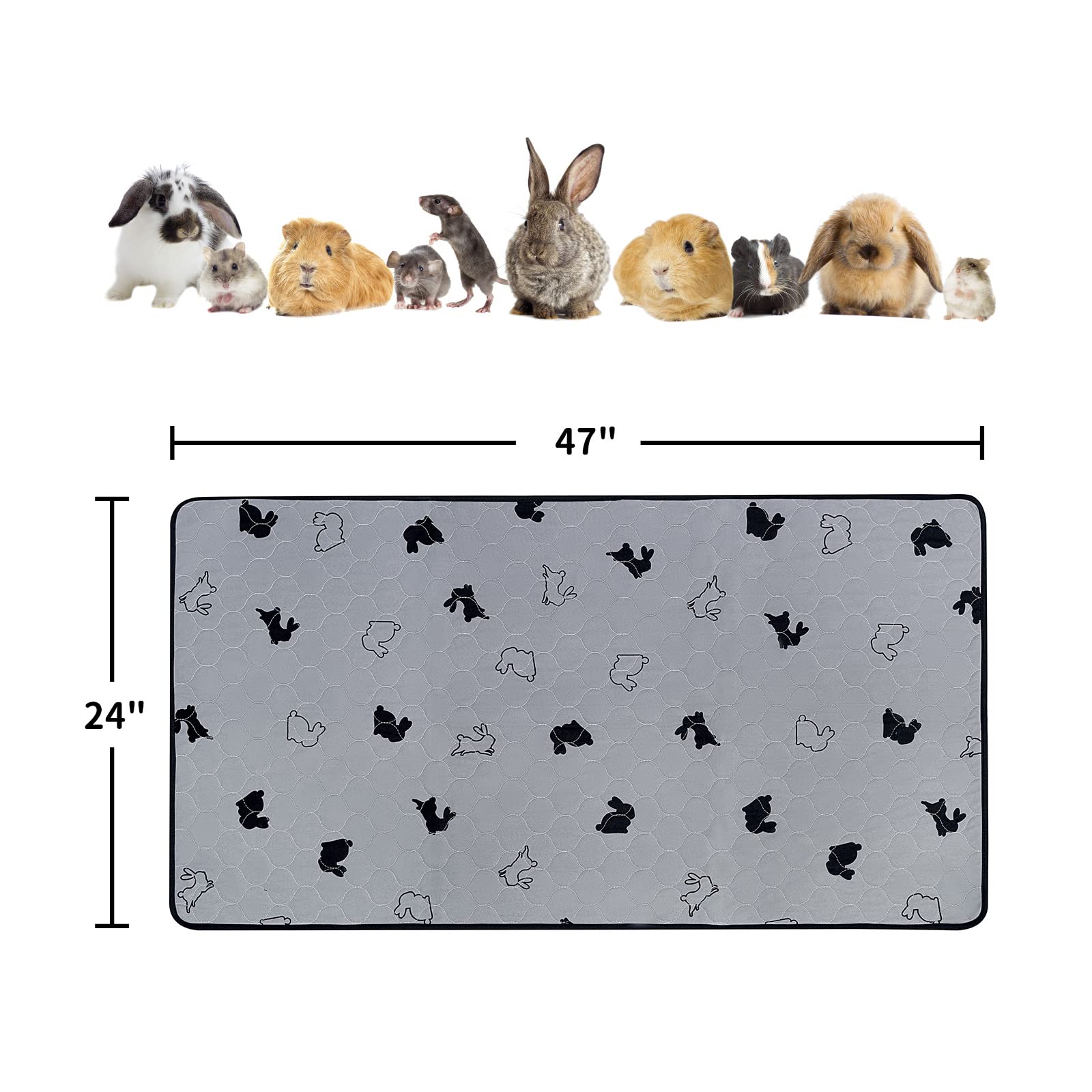 Guinea Pig Cage Liners, 2 Pack Washable 24'' x 47'' Fleece Bedding, Waterproof Reusable, Anti-Slip Pee Pad for Guinea Pigs, Rabbits, Hamsters & Small Pets