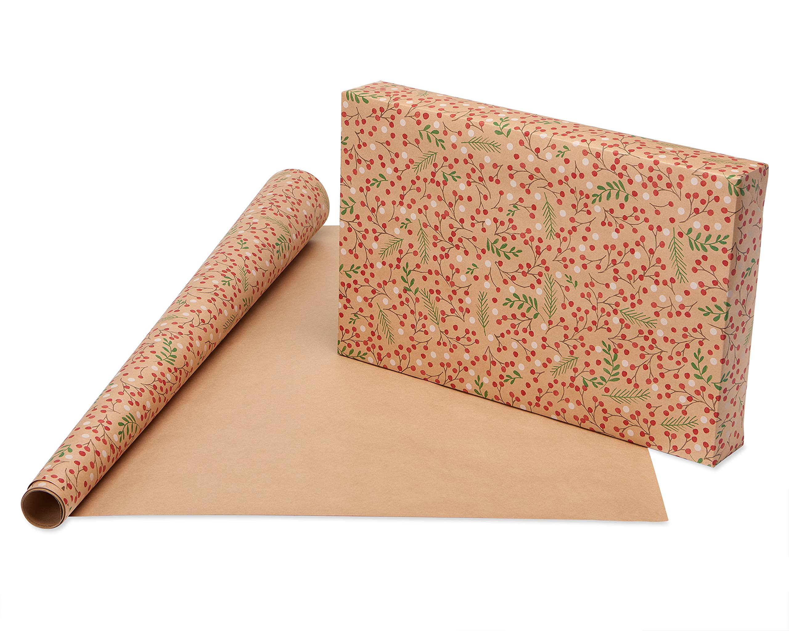 American Greetings Winter Wrapping Paper, Red, Green and Kraft (4 Pack, 80 sq. ft.)