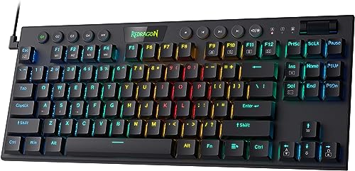 Redragon K622 Horus TKL RGB Mechanical Keyboard, Ultra-Thin Designed Wired Gaming Keyboard w/Low Profile Keycaps, Dedicated Media Control & Clicky Blue Switch, Pro Software Supported