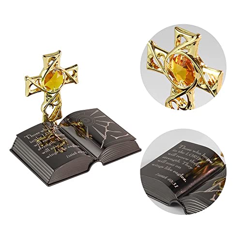 CRYSTOCRAFT Mini Bible Series Gift with Austrian Crystal Studded Art Home Decor for Your Loved One, Friends (Gold) (Mini Cross Bible Story B)
