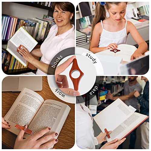 Handmade Red Walnut Wooden Book Page Holder- Convenient Thumb Ring Reading Personalized Book Assistant, Book Accessories, Gift for Readers, Reading Bookmarks (Red Walnut, Medium - 0.85”)