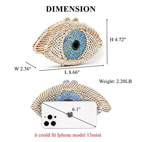Chaliwini White Evning Bag Evil Eye Designer Bridal Clutch Purses for Women Rhinestone Prom bags Glitter Handbag (White)