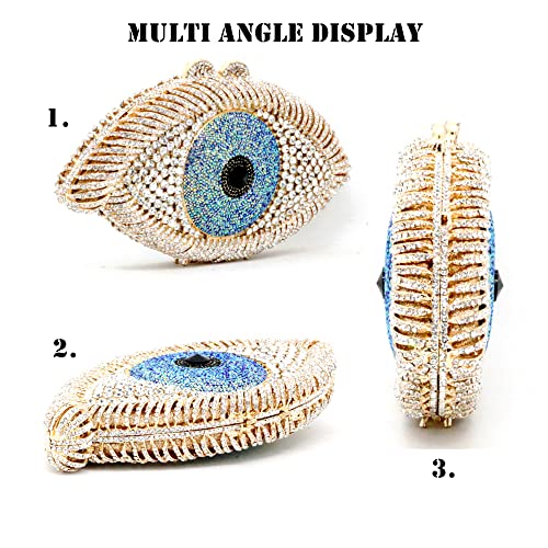 Chaliwini White Evning Bag Evil Eye Designer Bridal Clutch Purses for Women Rhinestone Prom bags Glitter Handbag (White)