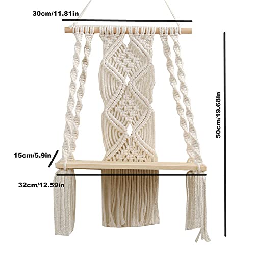 Hiuxume Macrame Wall Hanging Shelf - Bohemian Wall Decor for Bedroom - Woven Rope Macrame Wall Art as Boho Bathroom Shelf Decor - Macrame Shelf Wall Hanging Plant Hanger with Crochet Wall Hangings