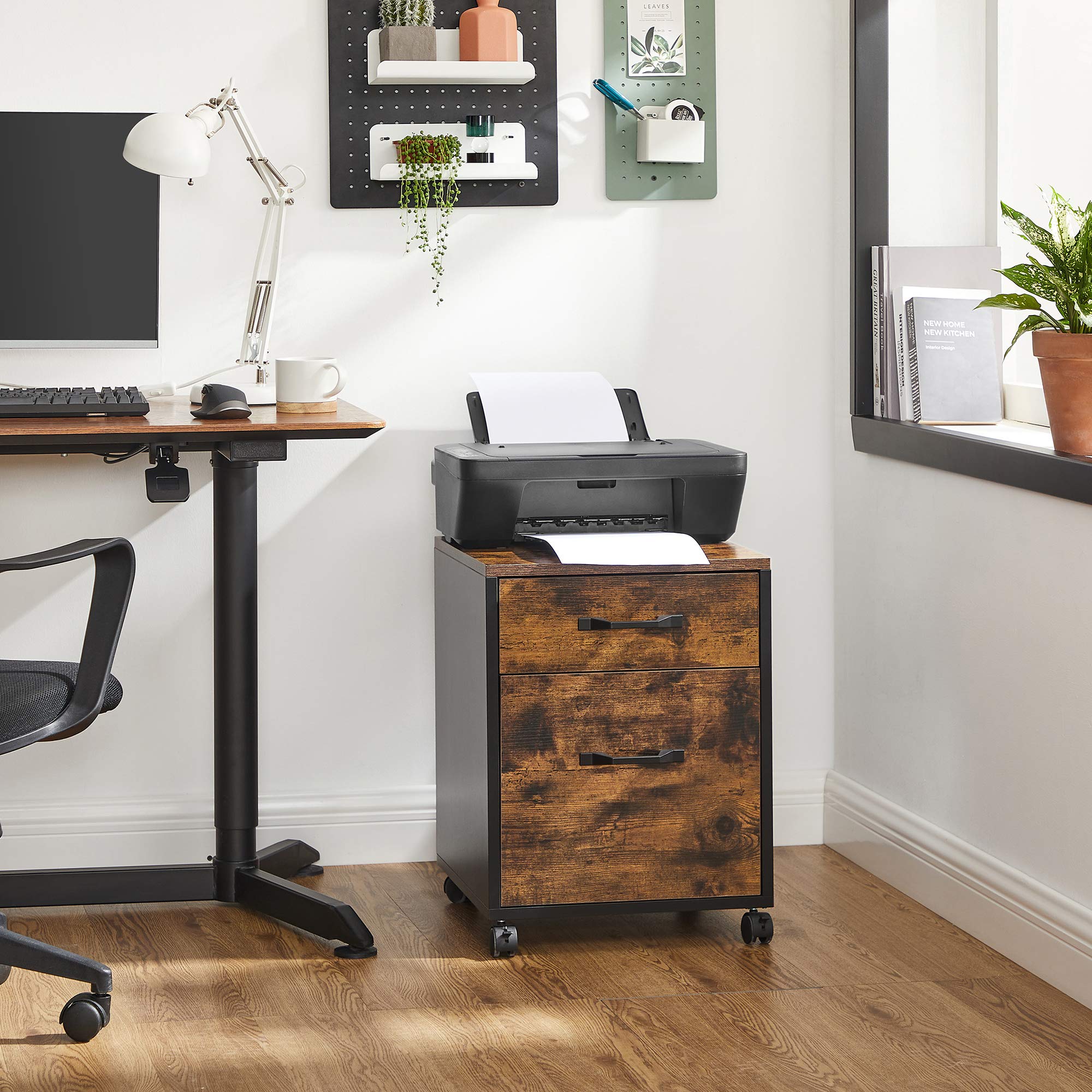 VASAGLE Filing Cabinet for Home Drawer and Wheels, Office Furniture,Suspended Folder, A4 and Letter Sized Documents, Brown