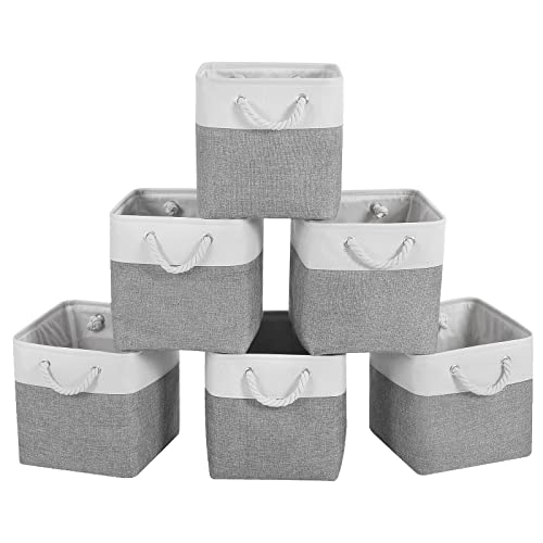 FinishingBo Fabric Cubes Storage Basket, 6 Pack 11x11 in with Handles Foldable Cube Storage Bins, for Shelves, Home, Office, Nursery Organizers