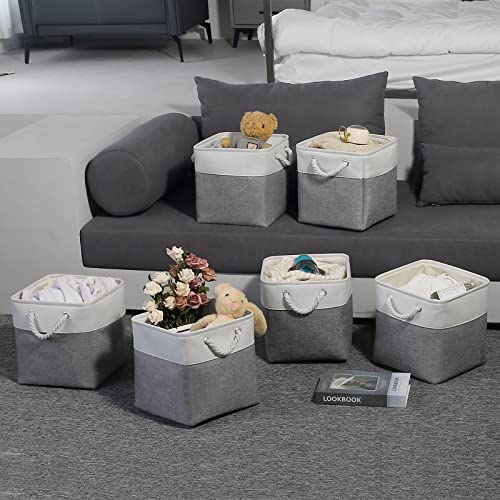 FinishingBo Fabric Cubes Storage Basket, 6 Pack 11x11 in with Handles Foldable Cube Storage Bins, for Shelves, Home, Office, Nursery Organizers