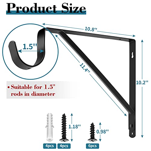 Closet Rod Bracket, Shelf Bracket for DIY Floating Shelf, Heavy Duty L Corner Brace with Rod Hook, Wall Mounted Black Metal Utensil Holder Pot Hangers for Kitchen, Bathroom