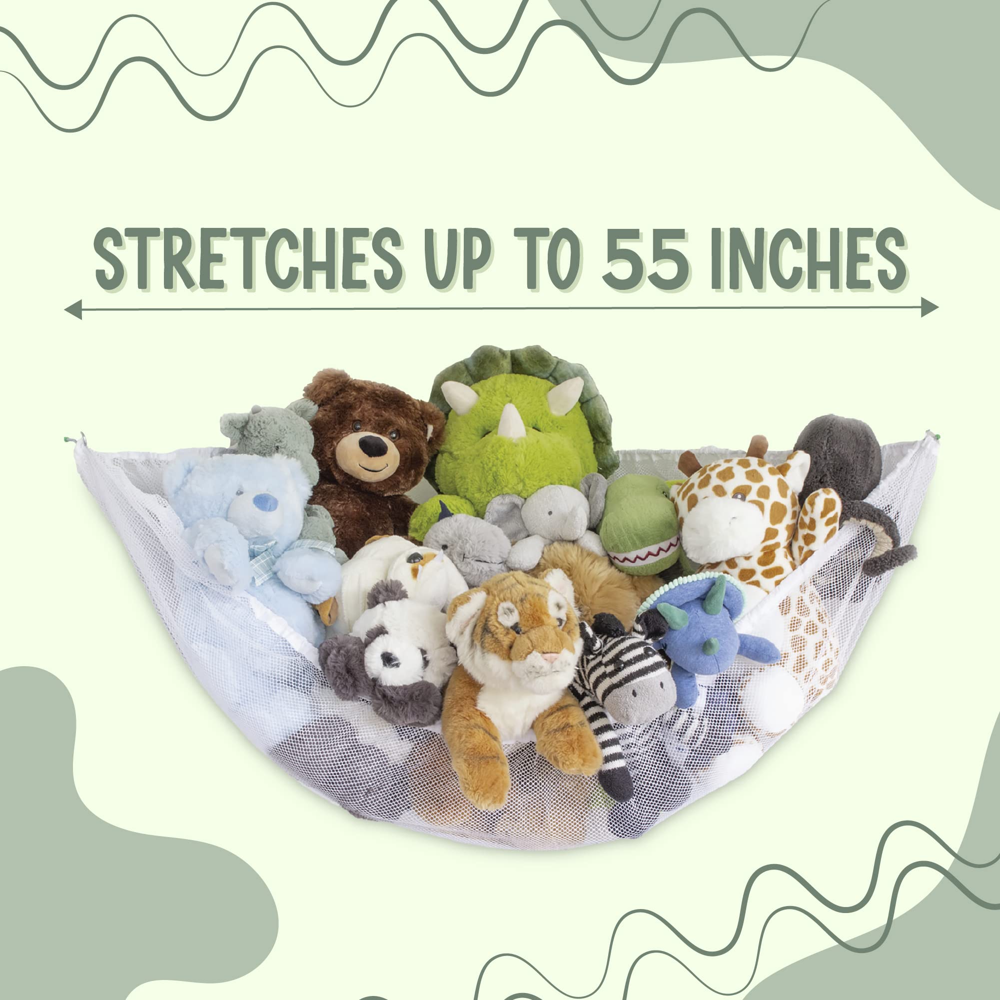S&T INC. Stuffed Animal Net or Hammock, Mesh Hanging Stuffed Animal Storage Net, Hardware Included, White, Stretches up to 55 Inches, 2 Pack