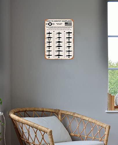 WWII Planes,How To Identify Warplanes Metal Tin Sign 12x8 Inch | Gift for Pilot, Men, Dad, Boyfriend, Him, WallArt,Aviation Art