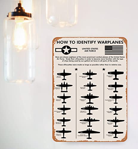 WWII Planes,How To Identify Warplanes Metal Tin Sign 12x8 Inch | Gift for Pilot, Men, Dad, Boyfriend, Him, WallArt,Aviation Art