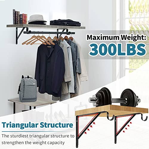 Closet Rod Bracket, Shelf Bracket for DIY Floating Shelf, Heavy Duty L Corner Brace with Rod Hook, Wall Mounted Black Metal Utensil Holder Pot Hangers for Kitchen, Bathroom