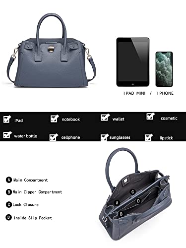 Leather Satchel Handbags For Women Medium Top Handle Shoulder Purse With Straps (Black)