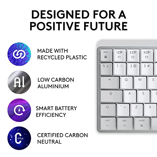 Logitech MX Mechanical Mini for Mac Wireless Illuminated Keyboard, Low-Profile Performance Switches, Tactile Quiet Keys, Backlit, Bluetooth, USB-C, Apple, iPad - Pale Grey