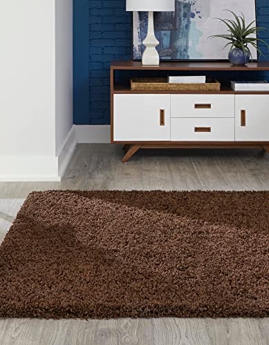 Rugs.com - Über Cozy Solid Shag Collection Rug – 8' x 10' Chocolate Brown Shag Rug Perfect for Living Rooms, Large Dining Rooms, Open Floorplans