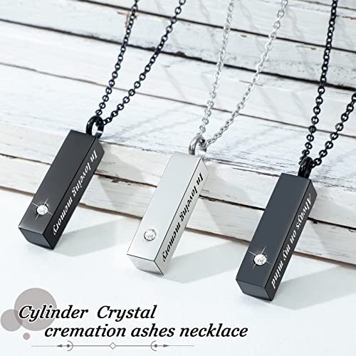 Urn Necklace for Ashes for Men and Women Cremation Jewelry for Ashes Stainless Steel Small Keepsake Pendant for Human Ashes (Black, Sliver, 12)