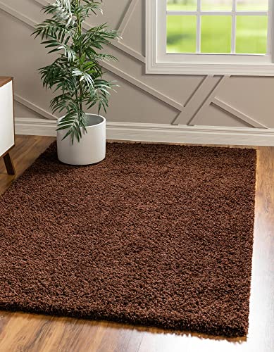 Rugs.com - Über Cozy Solid Shag Collection Rug – 8' x 10' Chocolate Brown Shag Rug Perfect for Living Rooms, Large Dining Rooms, Open Floorplans