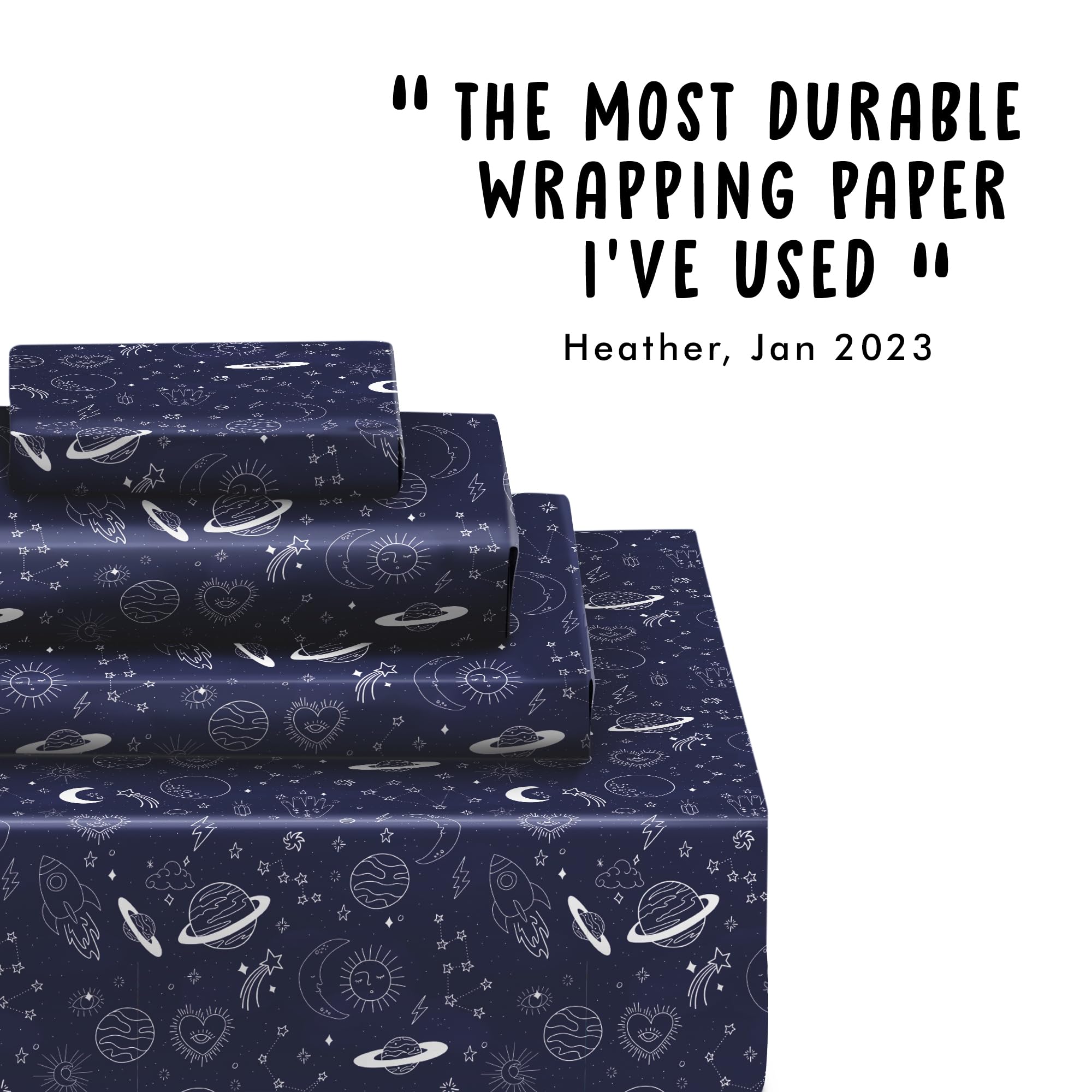 CENTRAL 23 - Navy Gift Wrap - 6 Christmas Wrapping Paper Sheets - Space Planets Stars - Birthday Wrapping Paper - Trendy Gift Wrap for Men Women Boys Girls - Recyclable